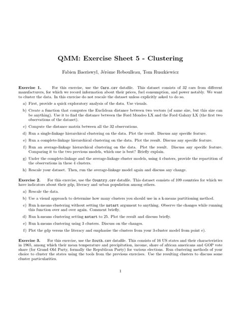 Qmm Exercise Sheet 5 Clustering Fabien Baeriswyl J Er Ome