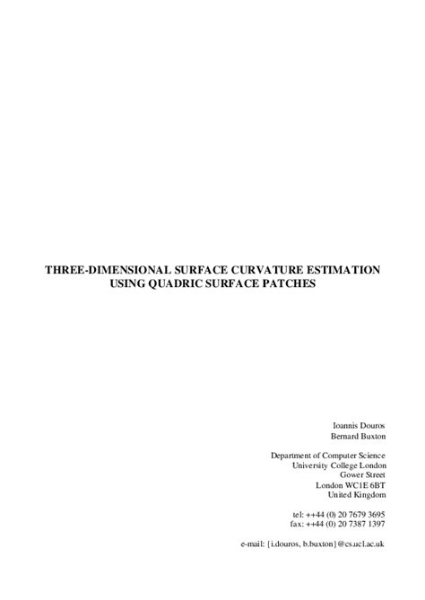 Pdf Three Dimensional Surface Curvature Estimation Using Quadric Surface Patches Bernard