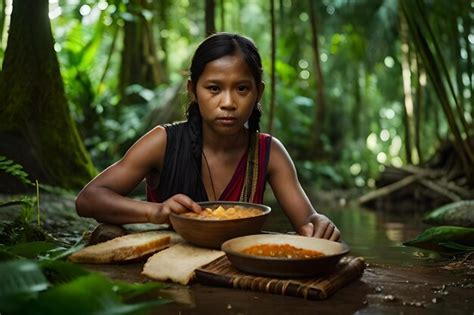 Premium Ai Image A Woman Is Preparing Food In A Jungle