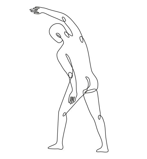 Nude Male Human Figure Stretching Arms Pointing Up Rear View Continuous Line Drawing