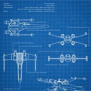 Star Wars X Wing Schematic Art Print Rebel Alliance Resistance