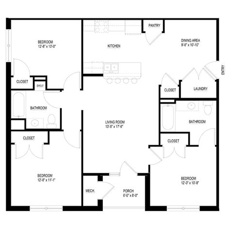 3 Bedroom Floor Plan With Dimensions In Feet Free Download