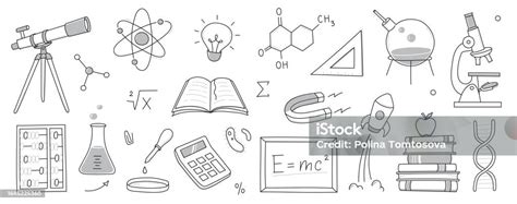 낙서 과학 교육 학교 아이콘입니다 손으로 그린 스케치 스타일의 낙서 과학 배경 학교 화학 물리학 교육 생물학 개념 아이콘입니다