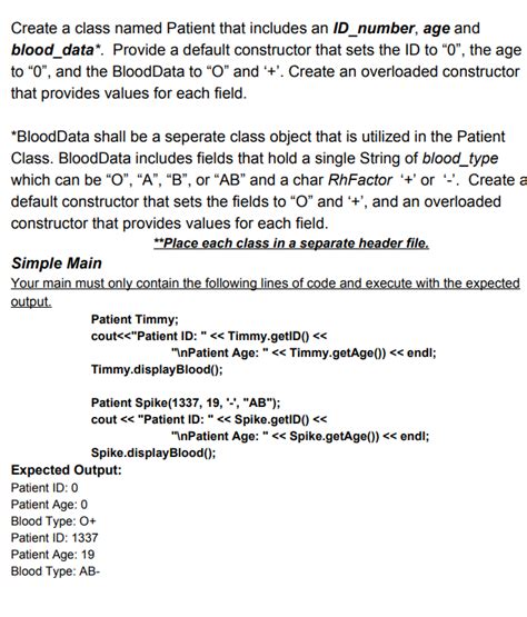 solved create a class named patient that includes an