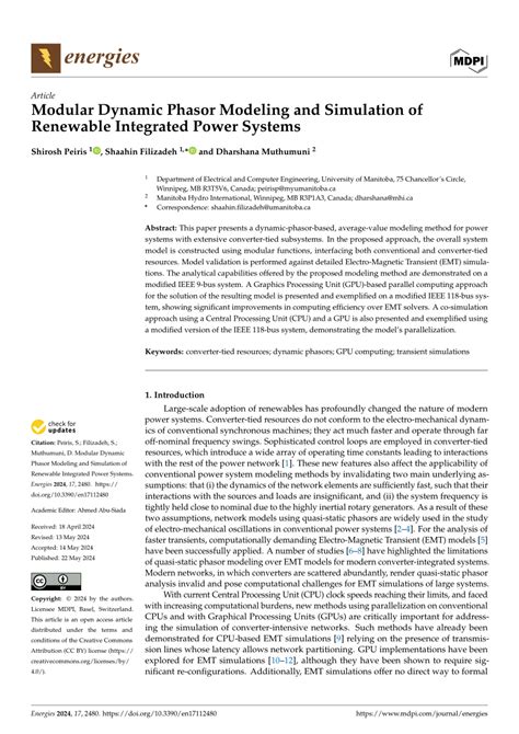 PDF Modular Dynamic Phasor Modeling And Simulation Of Renewable Integrated Power Systems