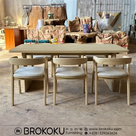 Jual Set Meja Makan Minimalis Modern Jati 6 Kursi Bhf 306 Brokoku