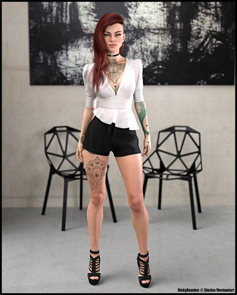 Rule 34 1girls 3d Arm Tattoo Art Gallery Riskybomber Black Shorts Chest Tattoo Choker