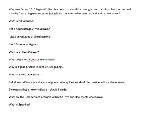 Solved Windows Server Hyper V Offers Features To Make Chegg