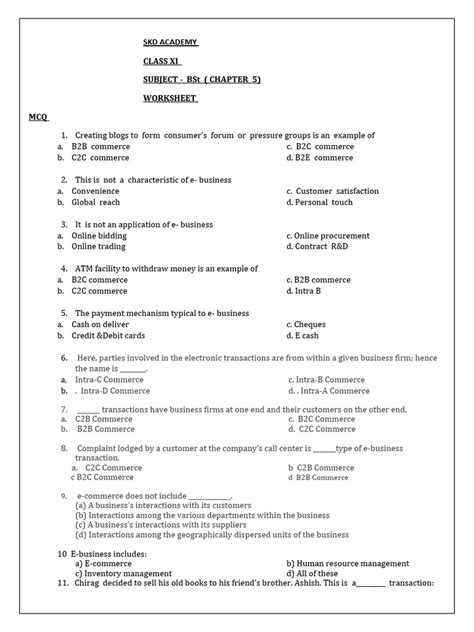 Bst Class 11 Pdf E Commerce Business Economics