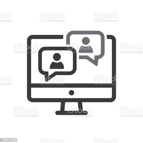 두 개의 대화 거품 웨비나 개념 온라인 코스 먼 교육 그룹 컨퍼런스 집에서 작업 컴퓨터 Brand Name Online Messaging Platform에 대한 스톡 벡터