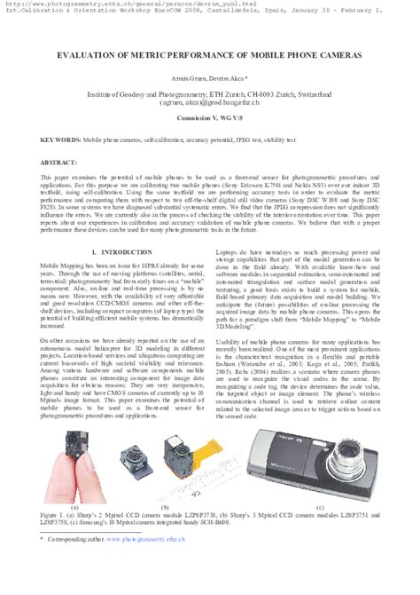 Pdf Evaluation Of Metric Performance Of Mobile Phone Cameras