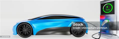 전기 자동차 Ev 충전기 스테이션 전기 엔진을 연료로 사용하는 미래의 새로운 모델 청정 기술 개념 전력을 사용합니다 흰색 배경에 자동차 및 충전 스테이션 3d 렌더링 0명에