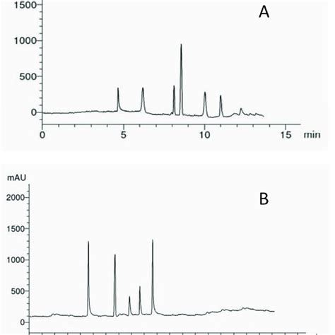 Hplc Chromatographic Profiles Of Phenolic Acids A And Flavonoids B Download Scientific