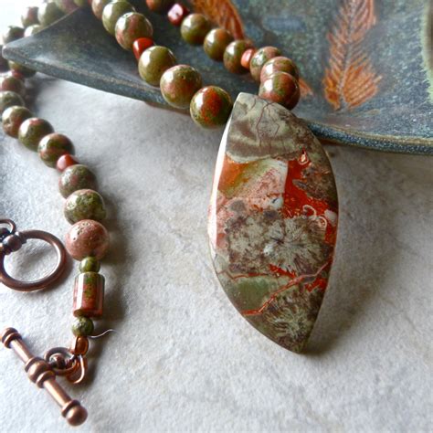 Earthy Spider Jasper Pendant Unakite Jasper Red Jasper Etsy