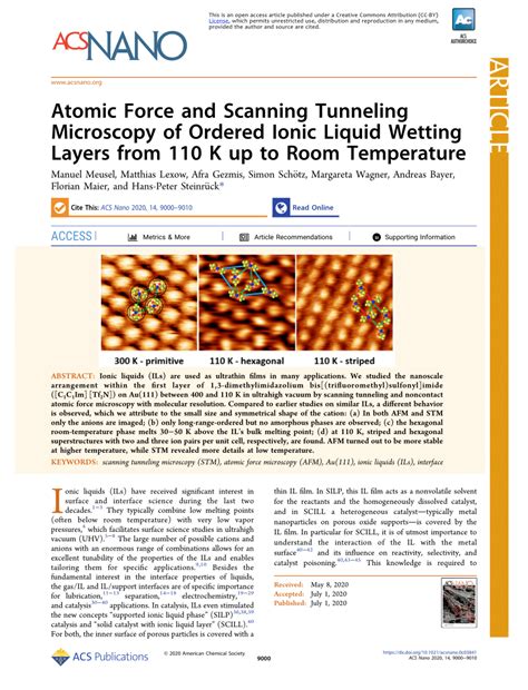 Pdf Atomic Force And Scanning Tunneling Microscopy Of Ordered Ionic Liquid Wetting Layers From