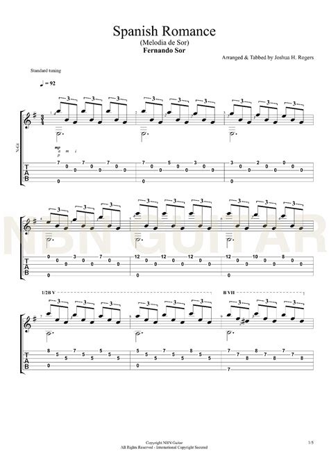 Spanish Romance Sheet Music And Tabs Spanish Guitar Sheet Music