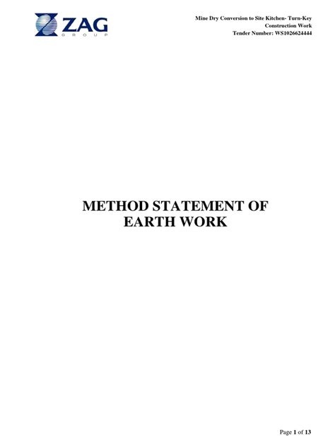 Method Statement Of Earth Work Pdf Engineering Civil Engineering