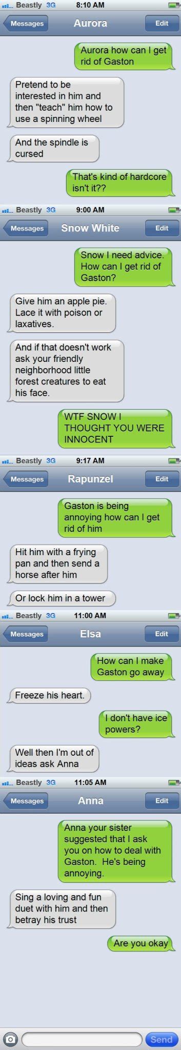 Disney Princesses Text Belle Advice To Get Rid Of Gaston Media Chomp