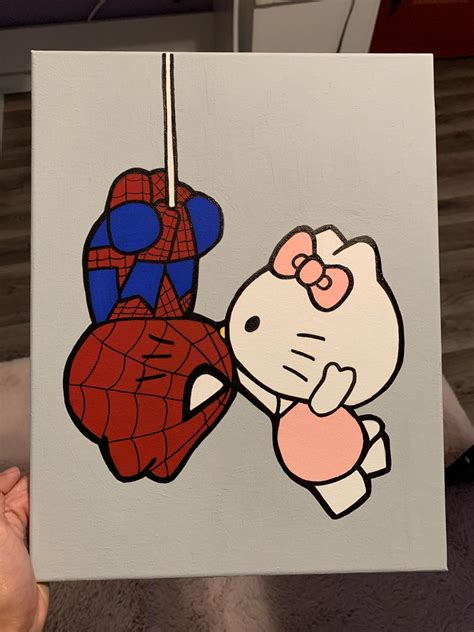 Hello Kitty X Spider Man Painting Etsy