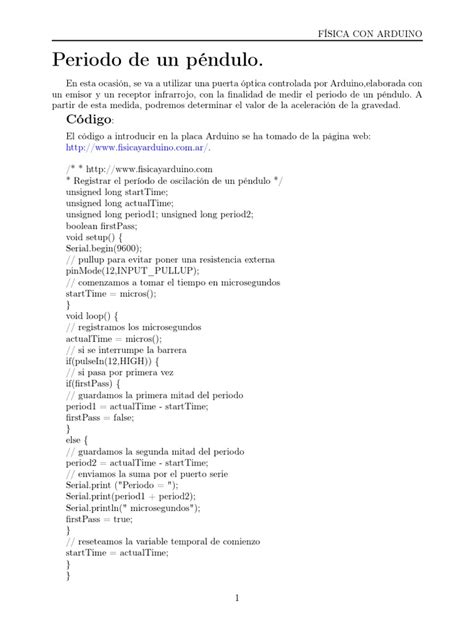 Periodo Péndulo Pdf Péndulo Arduino