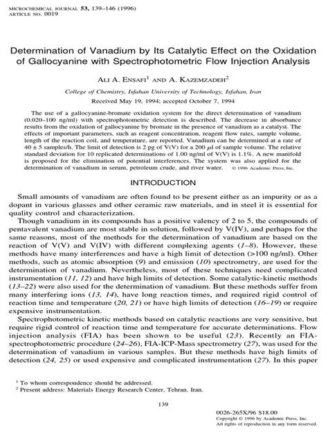 Determination Of Vanadium By Its Catalytic Effect On The Oxidation Of Gallocyanine With