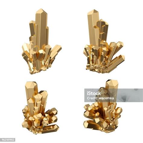 3d 렌더링 디지털 일러스트 레이 션 추상 금 결정 투시도 골든 너 겟 흰색 배경에 고립 밀 교 디자인 요소 금 금속에 대한 스톡 사진 및 기타 이미지 Istock