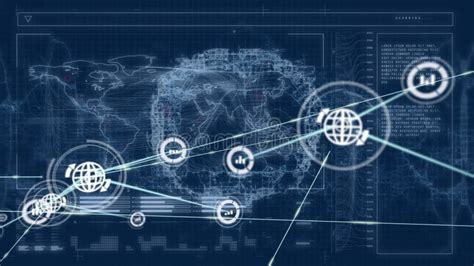 Animation Of Globe Icon Network Connecting With Lines Against World Map And Human Brain Stock