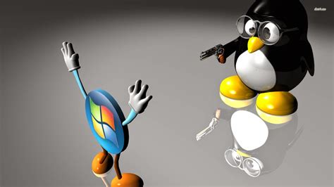 Tux Against Windows Logo Hd Wallpaper