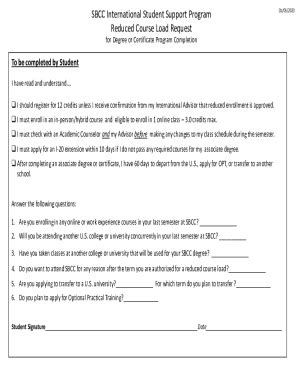 Fillable Online Sbcc Reduced Course Load Request For International Babes Fax Email Print