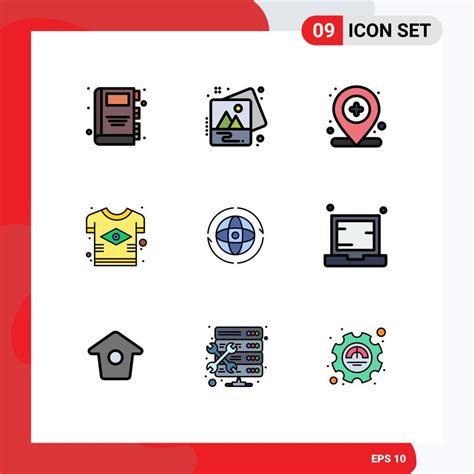 Stock Vector Icon Pack Of 9 Line Signs And Symbols For World Tshirt