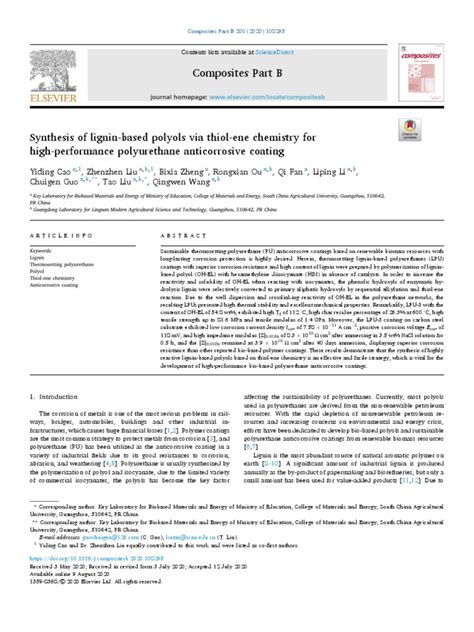 2020 Synthesis Of Lignin Based Polyols Via Thiol Ene Chemistry For