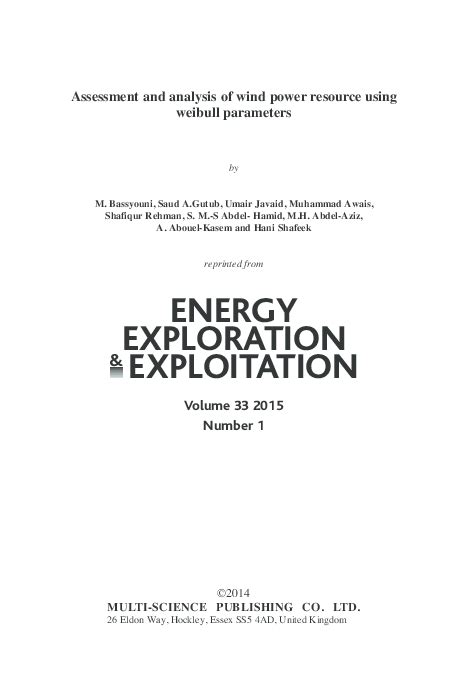 Pdf Assessment And Analysis Of Wind Power Resource Using Weibull