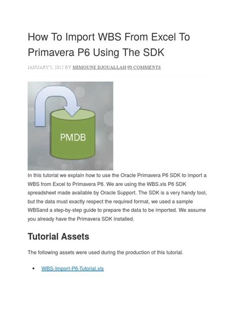 How To Import Wbs From Excel To Primavera P6 Using The Sdk Pdf