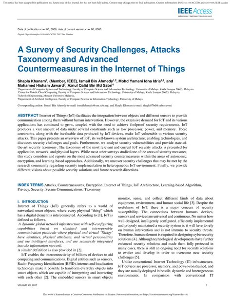 Pdf A Survey Of Security Challenges Attacks Taxonomy And Advanced Countermeasures In The