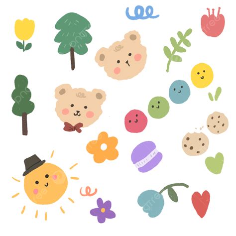 귀여운 곰 컬러 낙서 무료 인쇄 꽃 일러스트 나무 스티커 캐릭터 패턴 화려한 낙서 낙서 Png Png 일러스트 및 Psd 이미지 무료 다운로드 Pngtree