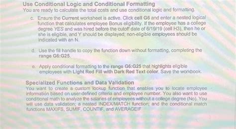 Solved Use Conditional Logic And Conditional Formatting You