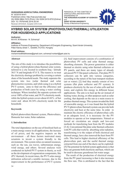 Pdf Hybrid Solar System Photovoltaic Thermal Utilization For Household Applications
