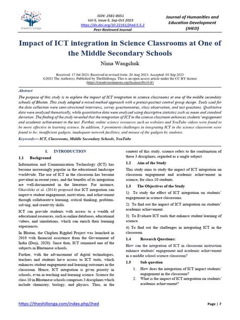 Impact Of Ict Integration In Science Classrooms At One Of The Middle