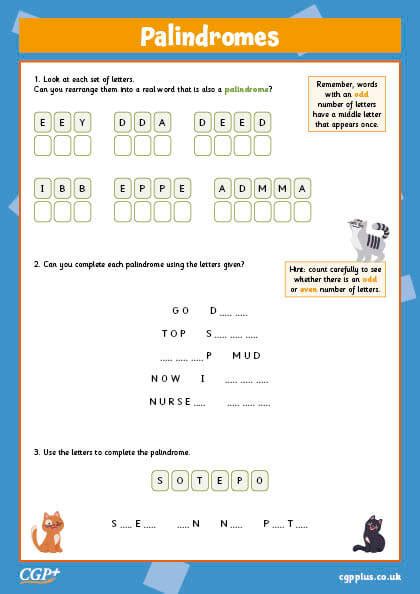 Complete The Palindromes Foundation Years 5 6 Cgp Plus