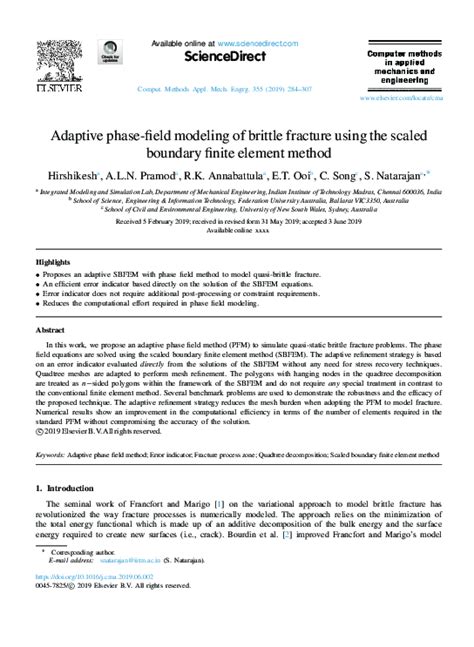 Pdf Adaptive Phase Field Modeling Of Brittle Fracture Using The