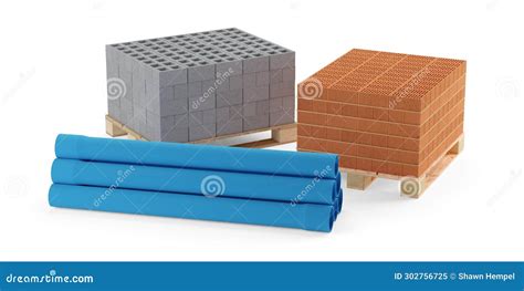 Collection Of Building Or Construction Materials Bricks Concrete Bricks And Pvc Pipes Over