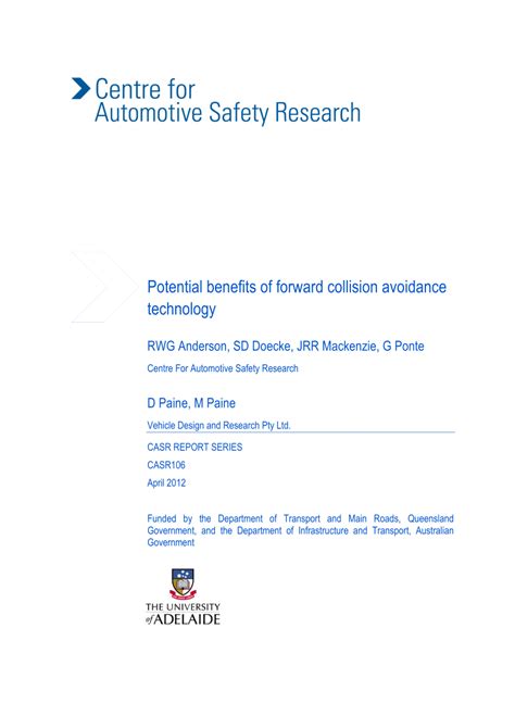 Pdf Potential Benefits Of Forward Collision Avoidance Technology