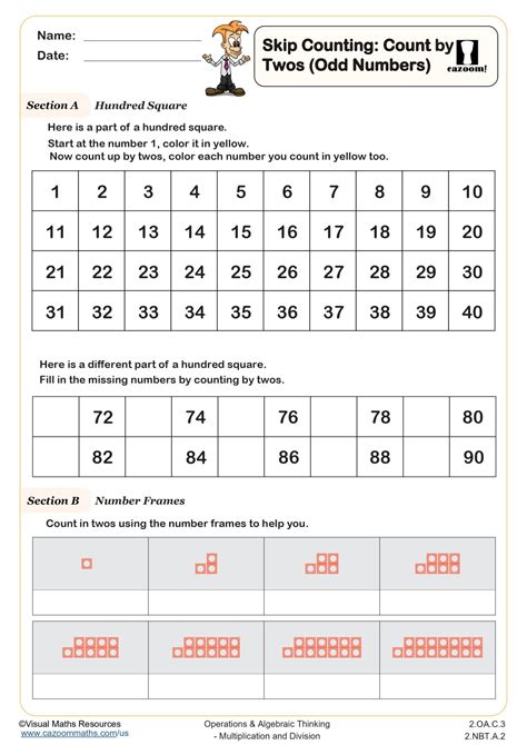 Skip Counting Count By Twos Odd Numbers Worksheet Printable Pdf