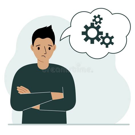 Sad Man Thinks Dreams With Gears Concept Man Or Businessman Thinking