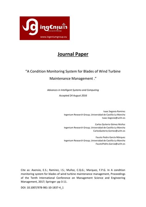 PDF A Condition Monitoring System For Blades Of Wind Turbine Maintenance Management