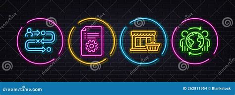 Technical Documentation Journey Path And Marketplace Minimal Line Icons For Web Application