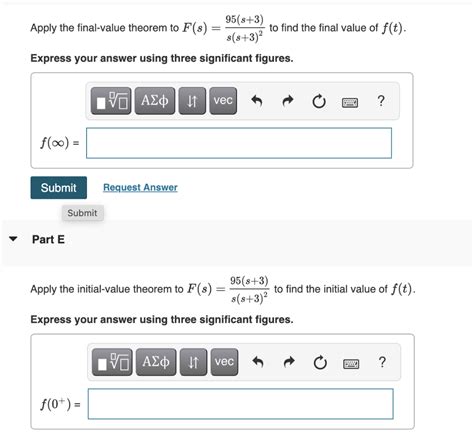 solved apply the final value theorem to f s s s 3 295 s 3