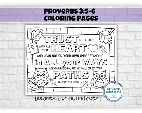 Proverbs 3 5 6 Trust In The Lord Set Of 5 Printable Colouring Pages For