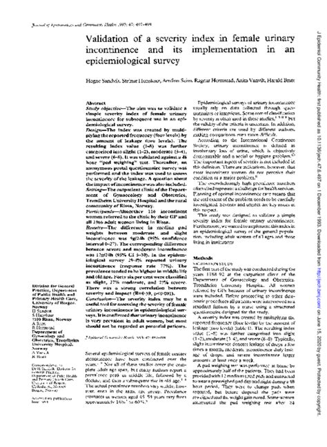Pdf Validation Of A Severity Index In Female Urinary Incontinence And Its Implementation In An