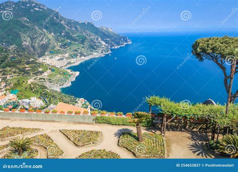 Amalfi Coast From Idyllic Gardens Of Ravello Campania Italy Southern